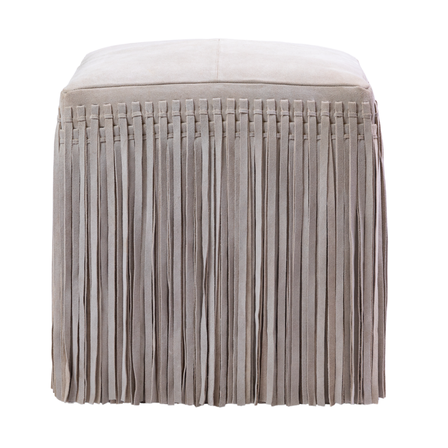 Square Suede Fringe Ottoman – Bone | LUZIA