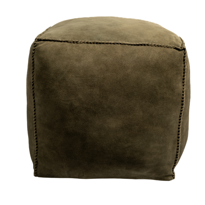 Handstitched Square Suede Pouf – Forest | LUZIA