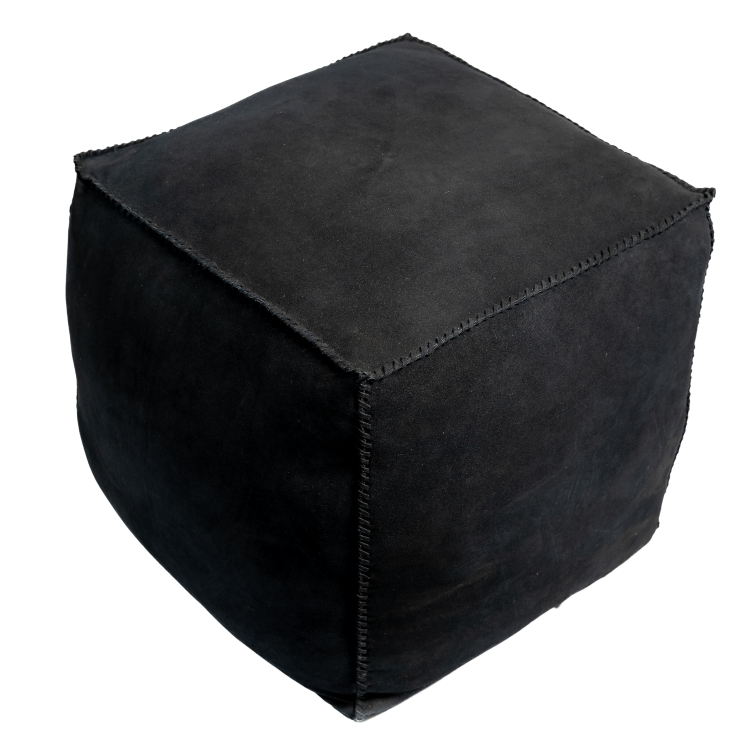 Handstitched Square Suede Pouf – Navy | LUZIA